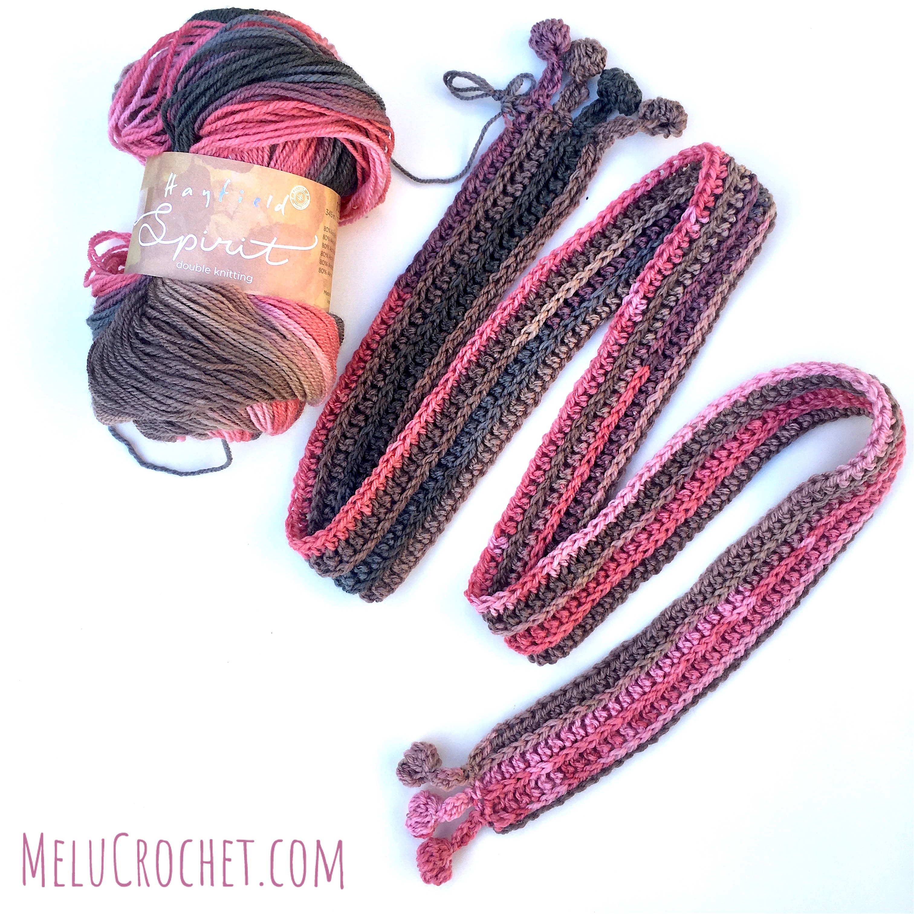 Melu Crochet: Bobble Pom Pom Ear Warmer and Bobble Pom Pom Ribbed Scarf ...