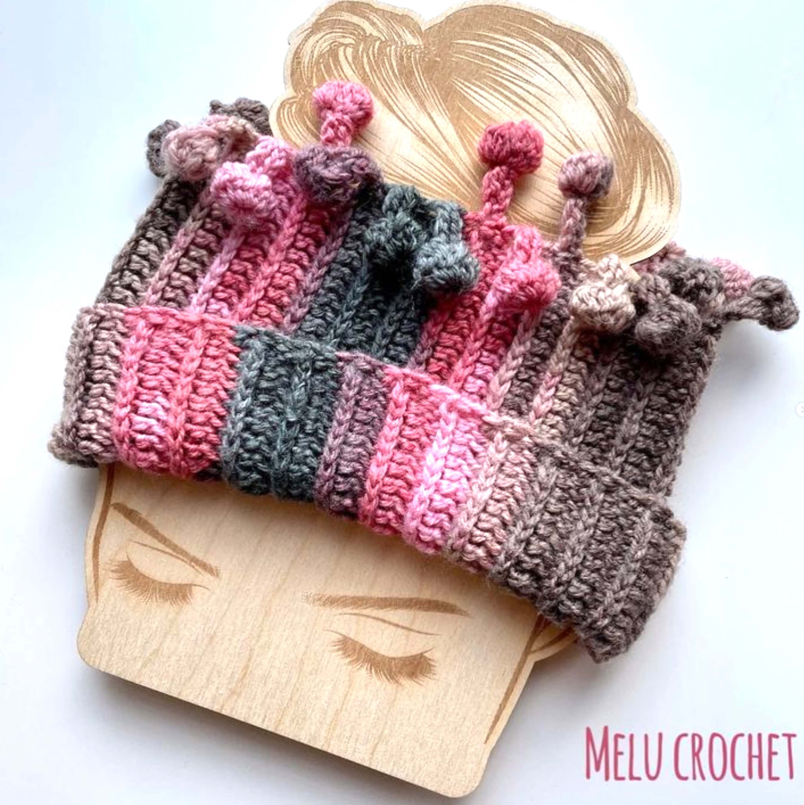 Melu Crochet: Bobble Pom Pom Ear Warmer and Bobble Pom Pom Ribbed Scarf ...